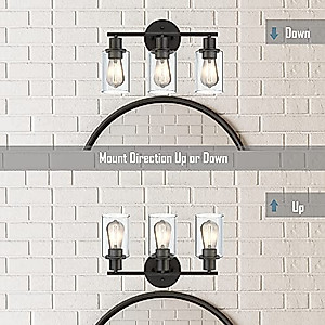 3-Light Modern Vanity Light Fixture, Matte Black Bathroom Wall Lights Over Mirror, Contemporary Minimalist Wall Sconces with Clear Glass Shade, Bath Room Mount Lamp for Bedroom, Living Room, Hallway