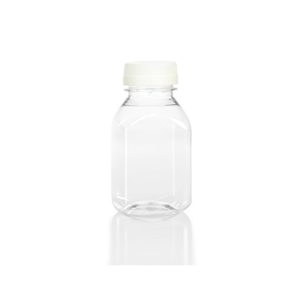 (6) 8 oz. Clear Food Grade Plastic Juice Bottles with Tamper Evident Caps 6/pack (8 oz., White Lids)