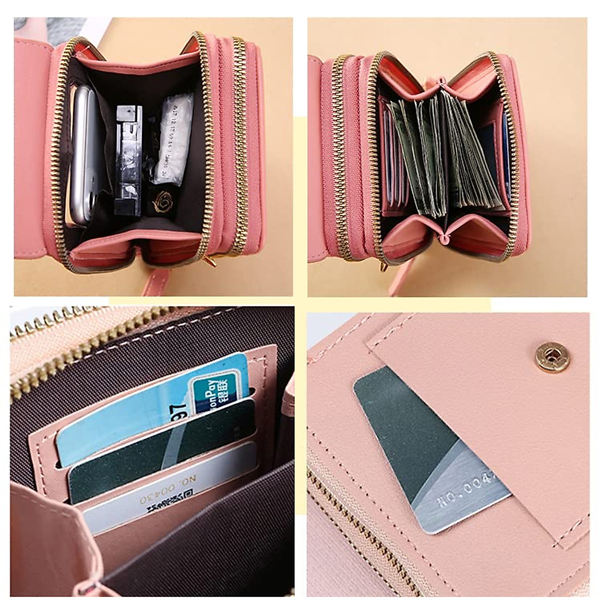 Cooking Coll Anti-Theft Leather Bag,Small Crossbody Cell Phone Purse Wallet for Women,Touchscreen with Shoulder Strap,RFID Blocking Messenger Handbag Credit Card Slots, Dark Pink