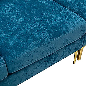 HomSof U-Shape Sectional Sofa, Mid Century Modern Couch with Chaise and Ottoman, Teal Blue Polyester Fabric Sofa Set for Living Room