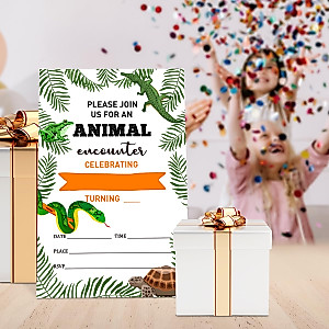 UDNADKEX Reptile Birthday Invitations for Boy with Envelopes, Invites for Birthday Party Animal, Reptile Birthday Party Invite Cards, Join Us Animal Encounter, 4"x6" Set of 20