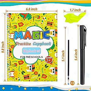 4Pcs Large Magic Practice Copybook for Kids, Handwriting Practice Book for Kids, Magic Ink Print Handwriting Workbook with 1 Pen + 8 Refills + 1 Grip for Beginners, Preschoolers & Kindergarten Kids