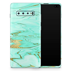 DesignSkinz Mint Marble & Digital Gold Foil V11 Protective Vinyl Decal Wrap Skin Cover Compatible with The Samsung Galaxy S20 (Screen Trim & Back Glass Skin)