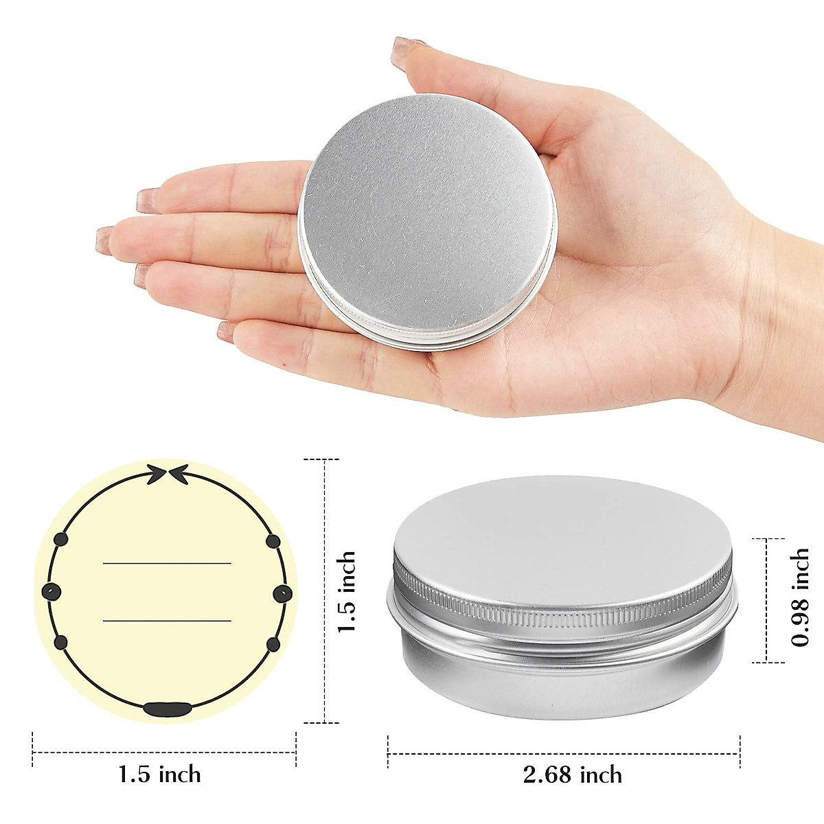 TUZAZO 24Pack 2 Oz Aluminum Tin Cans with Screw Lid and Labels, Refillable Travel Sized Cosmetic Containers Small Tins for Salves, Lotion Bars, Beard Balms, Candles