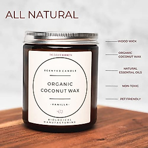 Coconut Wax Scented Candle - Wood Wick - Long Lasting - Smoke Free - Organic - The Clever Mammoth - (Vanilla Large)