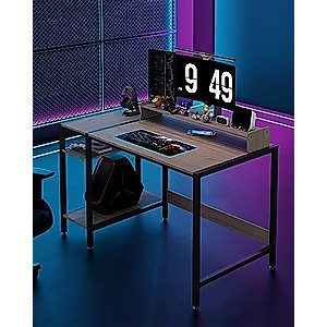 MINOSYS Computer Gaming Desk - 47" Home Office Desk with Storage, Writing Desk with Monitor Stand, Modern Simple Study Corner Table, Adjustable Storage Space, Gray