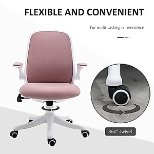Vinsetto Linen-Touch Fabric Office Chair Swivel Task Chair with Adjustable Lumbar Support, Height and Flip-up Arms, Pink