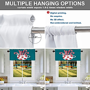 Batmerry White Red Christmas Kitchen Valances Half Window Curtain, White Cup with Red Polka Dot Ornament Candy Cane Kitchen Valances for Windows Valance for Decor Reducing The Light 52x18 Inch