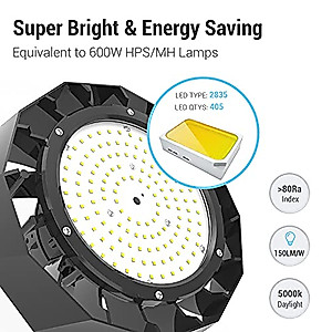 ABODONG 150W LED High Bay Light 150LM/W 5000K 1-10V Dimmable 22,500LM Alternative to 600W MH/HPS with US Plug 8' Cable ETL/DLC Approved LED Shop Lights Commercial Garage Warehouse Gym Area Lighting