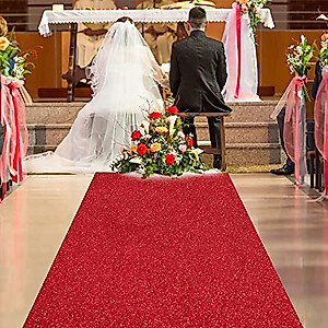 Shihanee Sequin Aisle Runner for Weddings 2 x 15 ft Glitter Wedding Rug Runner with Carpet Tape Sparkly Wedding Outdoor Floor Runner Floor Carpet Runner for Prom Ceremony Event Party Decoration (Red)