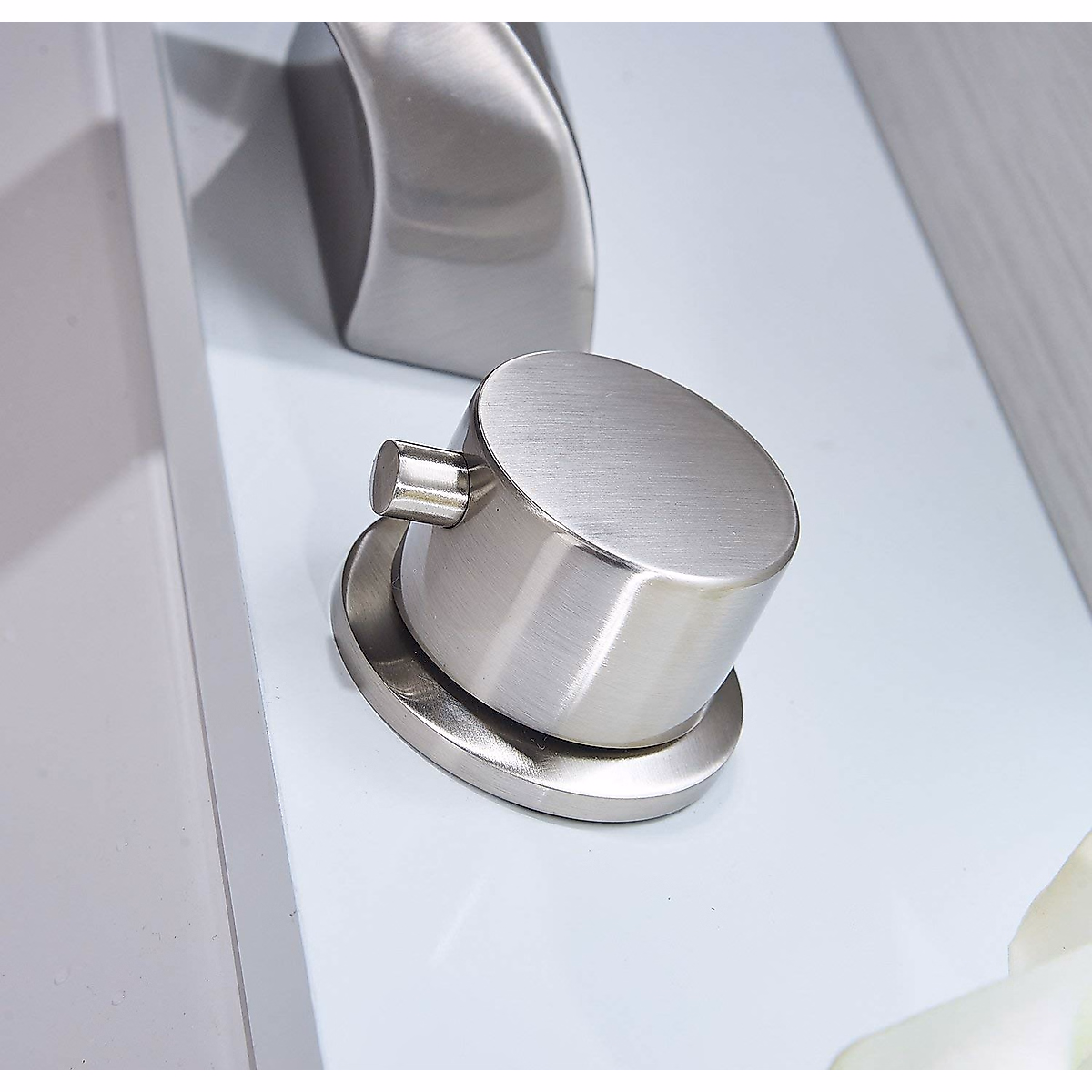 Bathfinesse 8-16 Inch LED Light Faucet Widespread Bathroom Sink Faucet Waterfall Vanity with 3-Color Changing 3 Holes with 2-Handles T Commercial Brushed Nickel Deck Mount Lavatory Faucets