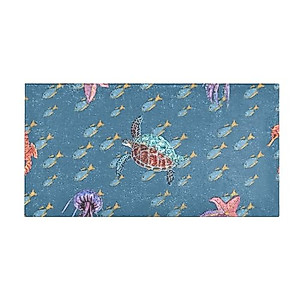 Fluffy Floor Carpet-Turtle Jellyfish Seahorsefish Starfish,39x20in Front Door Mat Indoor Machine Washable Carpet,Aesthetic Rug