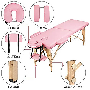 Yaheetech Spa Bed Portable Lash Bed Massage Bed Foldable Spa Tables Adjustable 2 Fold with Non-Woven Bag, Pink