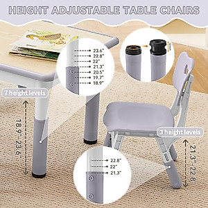 GITAWUSA Kids Study Table and Chairs Set, Height Adjustable Toddler Table and Chair Set for Kids Ages 3-8, 31.5" L x 23.6" W Graffiti Desktop Plastic Children Art Table with 2 Seats, Grey