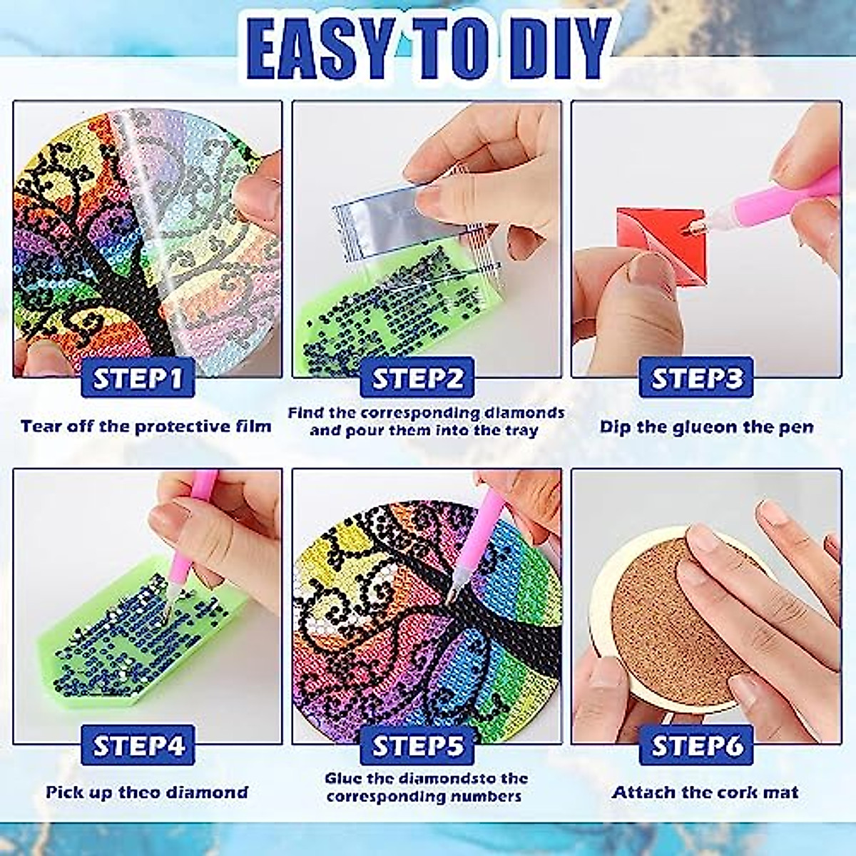 8 PCS Diamond Painting Coasters kit with Holder-Colorful Tree Diamond dot Art Coasters for Adults Kids Beginners,DIY Art and Crafts Gift