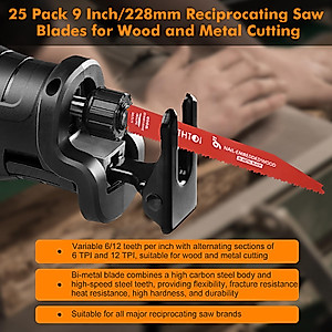 25 Pack 9 Inch 6/12 Tpi Reciprocating Saw Blades for Wood and Nail-Embedded Wood Cutting, Bi-Metal Sawzall Blades with 8% Cobalt for Longer Life and Faster Cutting Speed
