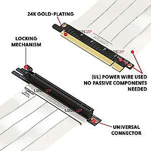 LINKUP - Ultra PCIe 4.0 X16 Riser Cable [RTX4090 RX6950XT x570 B550 Z690 Tested] Shielded Vertical Mount Gaming PCI Express Gen4┃Universal 90 Degree Socket (10cm/3.9") Gen 3.0 Compatible┃White
