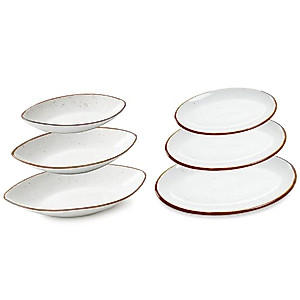ONEMORE Large Serving Bowls and Platters Bundle - Microwave, Oven and Dishwasher Safe - Creamy White