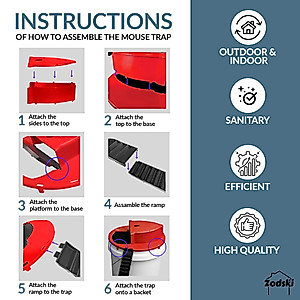 Zodski 2 Pack Bucket Mouse Trap Lid, Rat Trap Lid, 5 Gallon Bucket Compatible, Rat Traps, Mouse Traps Indoor for Home, Outdoor Mouse Traps, Mouse Bait, Humane Mouse Traps Catch and Release (2, Red)