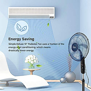 Simple Deluxe Pedestal Stand Fan with Remote Control for Indoor, Bedroom, Living Room, Home Office & College Dorm Use,3 Speed, Black, 16 Inch