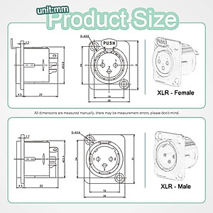 Keadic 8-Pack XLR Male and Female Jack 3 Pin - Chassis Panel Mount Jacks D Series Size, Black Metal Housing - Perfect for Series D Pattern Holes Audio Studio Connector