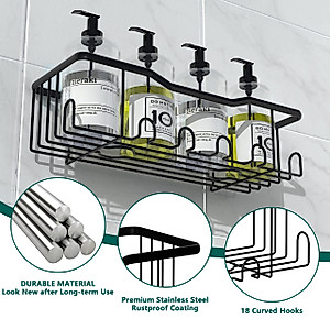 RM FOLD Shower Caddy, 5 Pack Adhesive Shower Organzier, No Drilling Shower Shlves, Rustproof Stainless Steel Bathroom Shower Organzier for Bathroom, Kitchen and Dorm Organization and Storage, Black