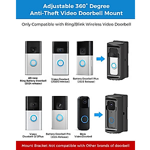Anti-Theft Video Doorbell Mount，Adjustable 360° Degree Doorbell Angle No-Drill Mount Compatible Video Doorbell - 4/3/3 Plus/2/1 an Blink Video Doorbell Upgrade Corner Kit for Houses,Apartments