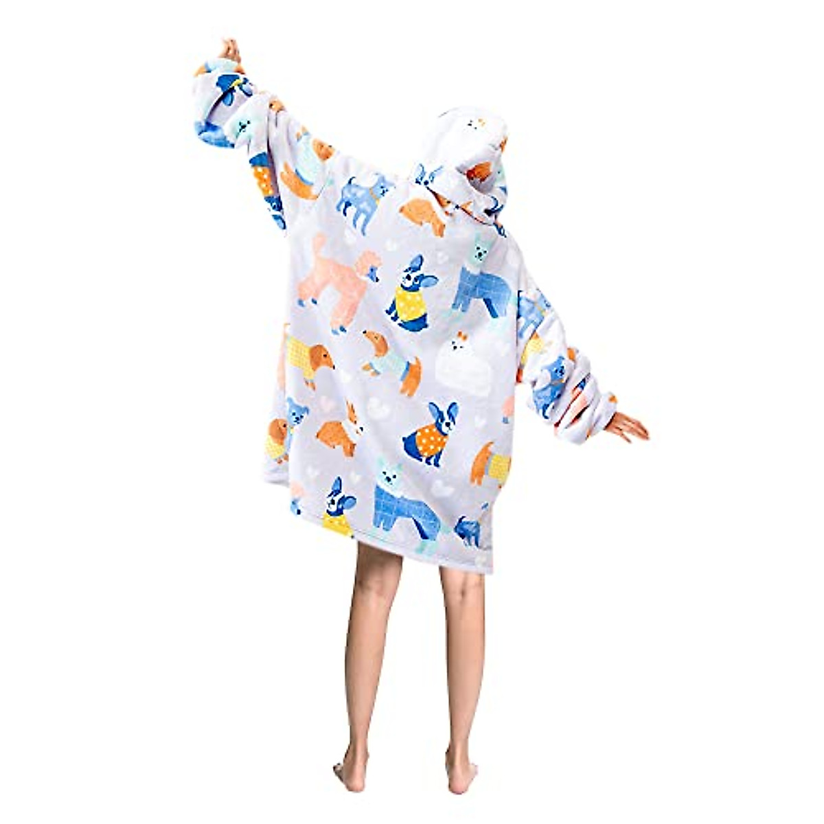 Blanket Hoodie Wearable Oversized Hooded Blanket for Adult Men Women Blanket Hoodie Sweatshirt Soft Comfortable Warm Flannel with Giant Pockets,Dogs