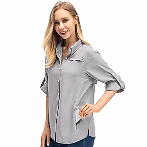 Jessie Kidden Women's Quick Dry Sun UV Protection Convertible Long Sleeve Shirts for Hiking Camping Fishing Sailing (5024 Grey XL)