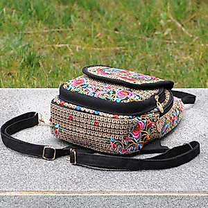 Kteubro Women's Mini Embroidery Backpack, Backpack With Detachable Strap, Multifunction Single Strap Chest Bag