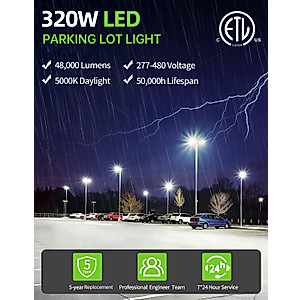 OPENLUX 480V 320W LED Parking Lot Light with Photocell 48000LM 5000K LED Shoebox Light Pole Flood Fixture IP65 Commercial Area Lighting Arm & Slip Fitter in 1 Mount, AC277~480V
