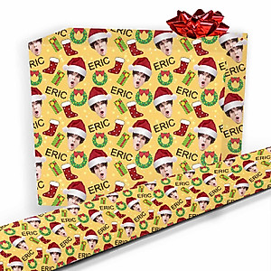 Jaydouble Custom Christmas Wrapping Paper Personalized Wrap Paper with Names And Photos For Adults Kids Boys Girls Friends Couples,Merry Christmas Xmas Festive Wrapping Paper 58" x 23