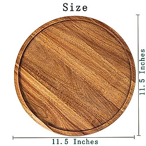 11.5 Inches Candle Holder Tray Home Decor, Round Wood Tray for Coffee Table, Small Wooden Serving Tray, Decorative Trays for Home Decor