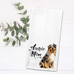 Aussie Mom, Australian Shepherd Microfiber Kitchen Tea Bar Hand Towel Gift for Dog Lover