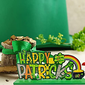 4Pcs St. Patrick's Day Wooden Table Sign Decorations Lucky Shamrock Irish Themed Tabletop Centerpiece Signs for Home Office Party Supplies