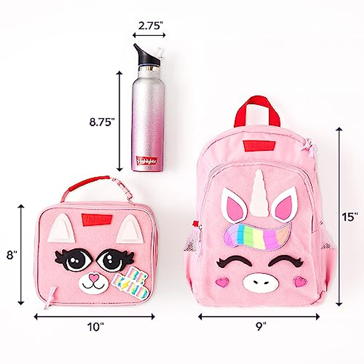 Highlights Customizable Critter Creator 15" Backpack Set for Kids with 15" Pink Backpack, Insulated Lunch Box, and Leakproof Water Bottle, For Boys and Girls Ages 3+
