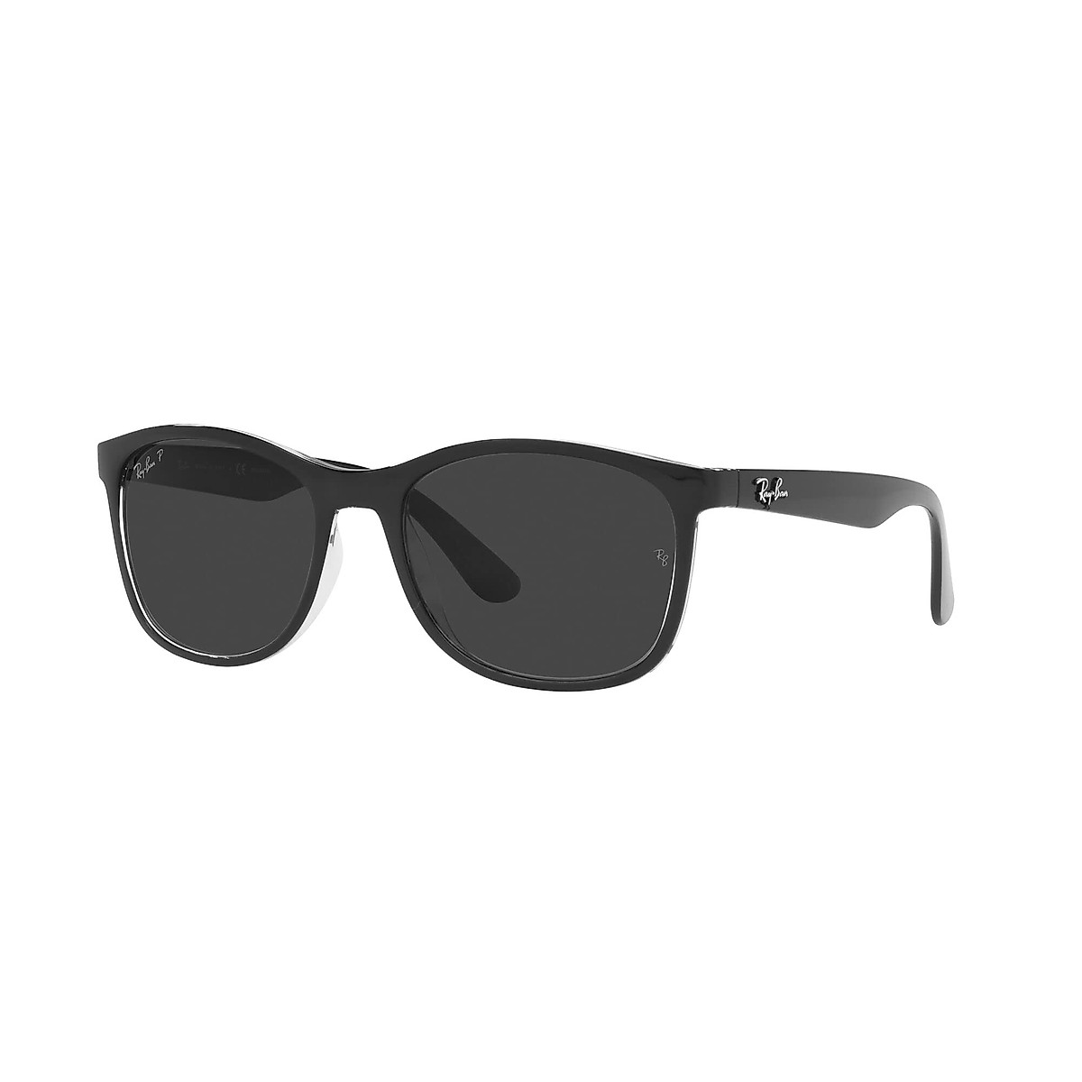 Ray-Ban Rb4374 Square Sunglasses, Black On Transparent/Polarized Black, 56 mm
