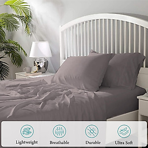 Bunny's Home 4 Piece Full Bed Sheet Set Egyptian Cotton Light Grey Full Size Sheet Set Breathable Sheets Extra Deep Pocket Full Sheets Fits 17 Inch Deep Mattress Machine Washable Cooling Sheets