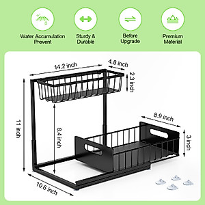 DAWEN LONE Under Sink Organizer,Pull Out Cabinet Organizer,2-Tier Under Kitchen Bathroom Sink Organizers and Storage,Multi-purpose Under sink Storage for Kitchen Bathroom Cabinet,Black(2 Pcs)