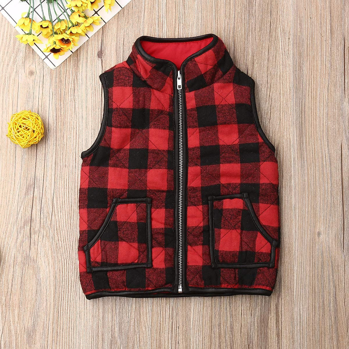 Ayalinggo Toddler Baby Girls Winter Warm Vest Clothes Buffalo Plaid Jacket Kids Puffer Quilted Gilet Coat (Red Plaid Vests, 4-5T)