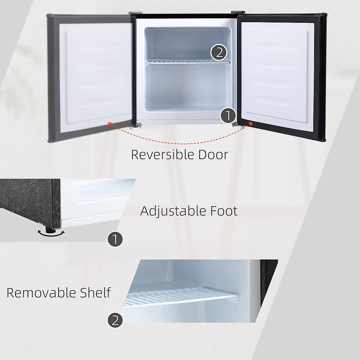 HOMCOM Mini Freezer Countertop, 1.1 Cu.Ft Compact Upright Freezer with Removable Shelves, Reversible Door for Home, Dorm, Apartment and Office, Black