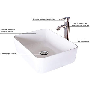 eclife 24" Bathroom Vanity Sink Combo White Stand Cabinet Rectangle White Ceramic Vessel Sink & Chrome Water Save Faucet & Solid Brass Pop Up Drain with Mirror (T03 B02W)