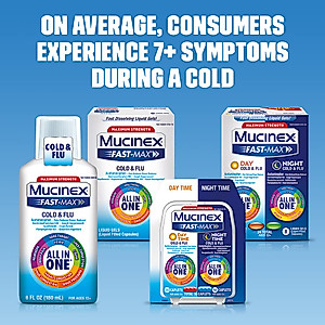 Mucinex Fast-Max Maximum Strength Cold & Flu All in One, Multi-Symptom Relief, Pain Reliever, Fever Reducer, Cough Suppressant, Expectorant, Nasal Decongestant, 16 Liquid Gels (Pack of 4)