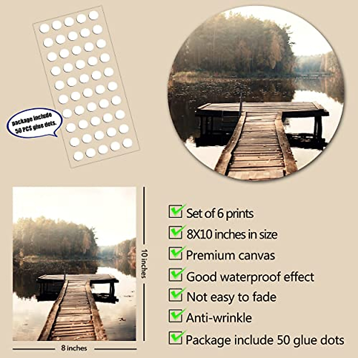 Nature Wall Art Prints Set of 6 Canvas Motivational Art Wall Decor Landscape Print Pictures Wooden Bridge Sand Flower Plant Poster Home Decorations for Living Room Bedroom (8"x10" UNFRAMED)