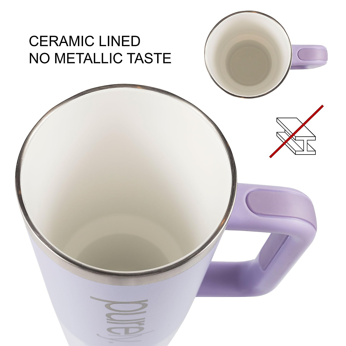 PURELY 40 oz Ceramic Lined Insulated Tumbler with Handle, Leak Resistant 2-way Lid and Straw, Ceramic Lined Travel Mug (Purple, 40oz)