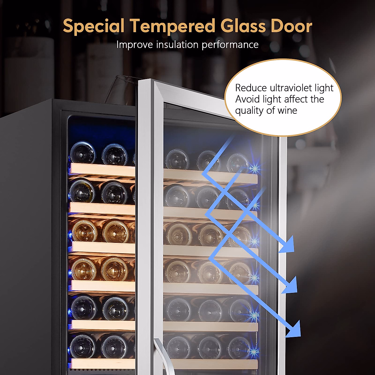 Velieta 24 Inch Wine Cooler Fridge Dual Zone, Professional Large Capacity High Wine Refrigerator with Powerful Compressor, Quiet Operation and Elegant Design-KMHJ408D