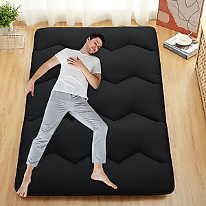 LULUWAY Japanese Futon Mattress, Full Size Foldable Japanese Style Floor Mattress Roll Up, Tatami Mat, Camping Mattress Pad, Black