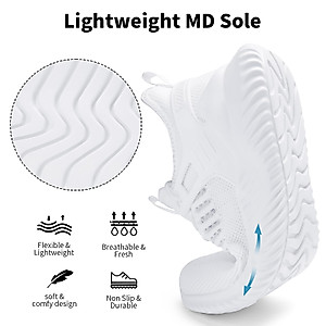 Akk White Sneakers Mens Tennis Shoes - Slip on Walking Running Breathable Lightweight Athletic Shoes for Sport Gym Workout Jogging Size 13