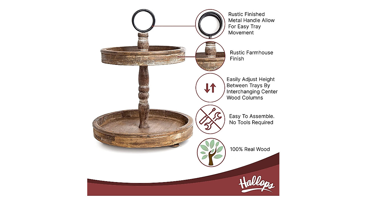 Rustic Wood 2 Tiered Tray - Farmhouse Kitchen Decor