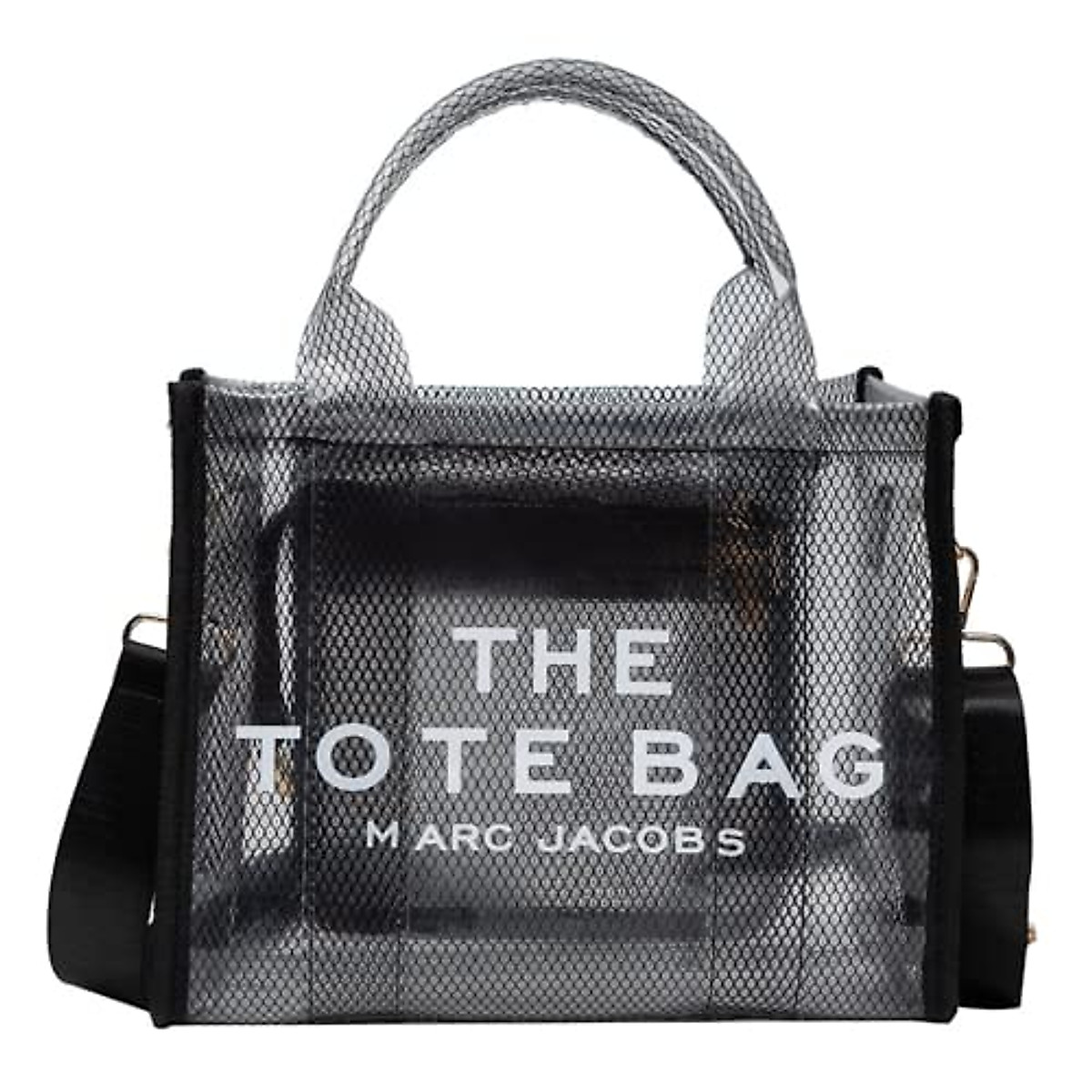 Ervkgm The Tote Bag for Women, PVC Tote Bag with Zipper Crossbody Bag for Office, Travel, School,Beach (Black,One Size)